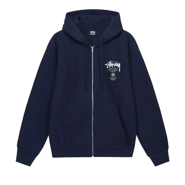 StÜssy World Tour Zip Hoodie 'navy - Blue