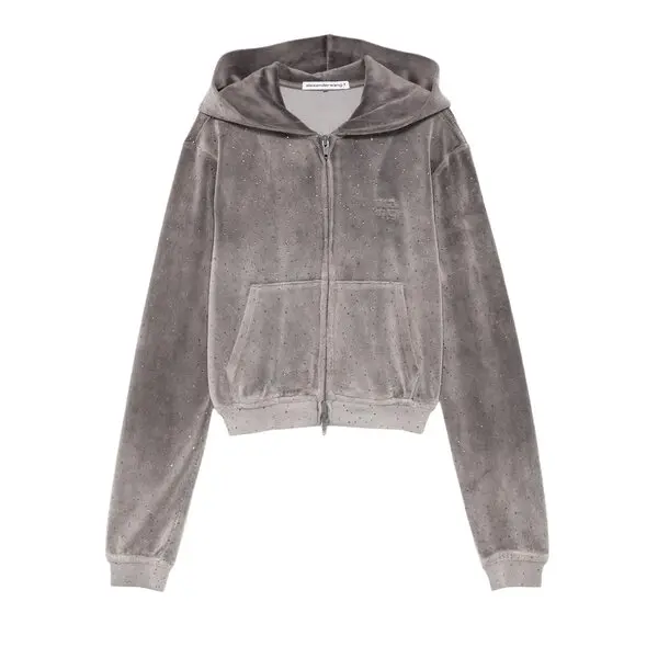 Alexander Wang Allover Hotfix Shrunken Zip Up Hoodie - Grey