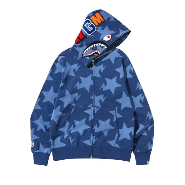 A BATHING APE Sta Pattern Shark Full Zip Hoodie - Blue