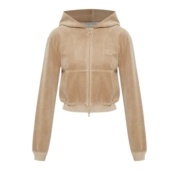 Alexander Wang Allover Hotfix Shrunken Zip Up Hoodie - Tan