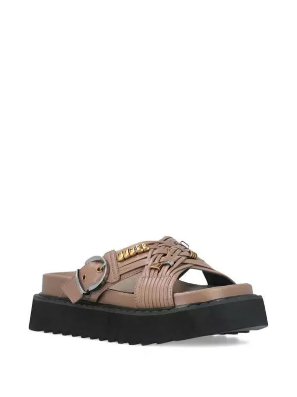 Pinko Buckled Leather Platform Sandals