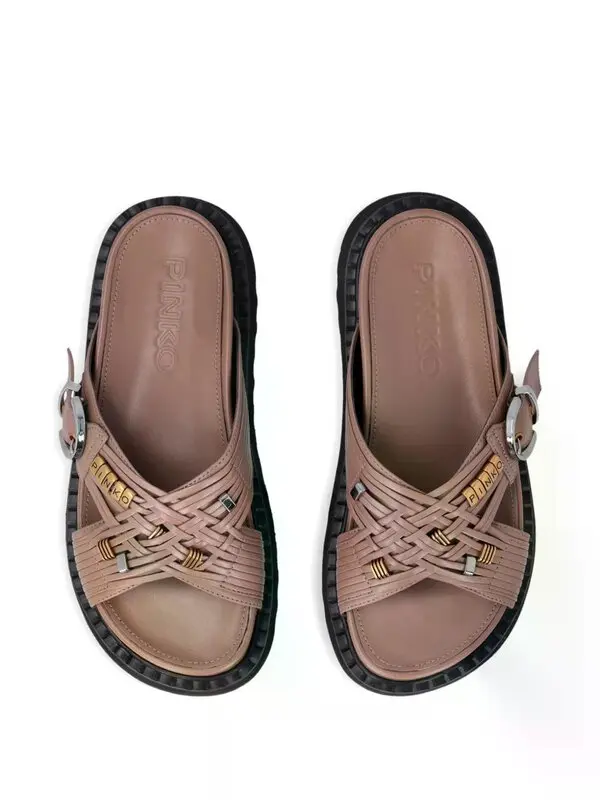 Pinko Buckled Leather Platform Sandals