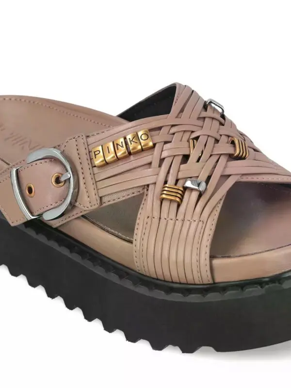 Pinko Buckled Leather Platform Sandals