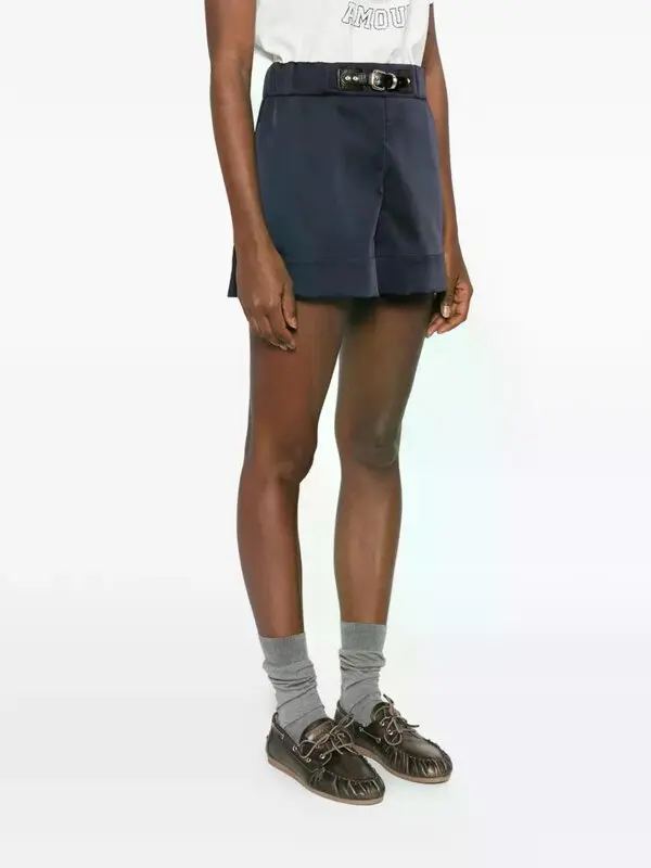 Maje Navy Satin High-waisted Belted Shorts