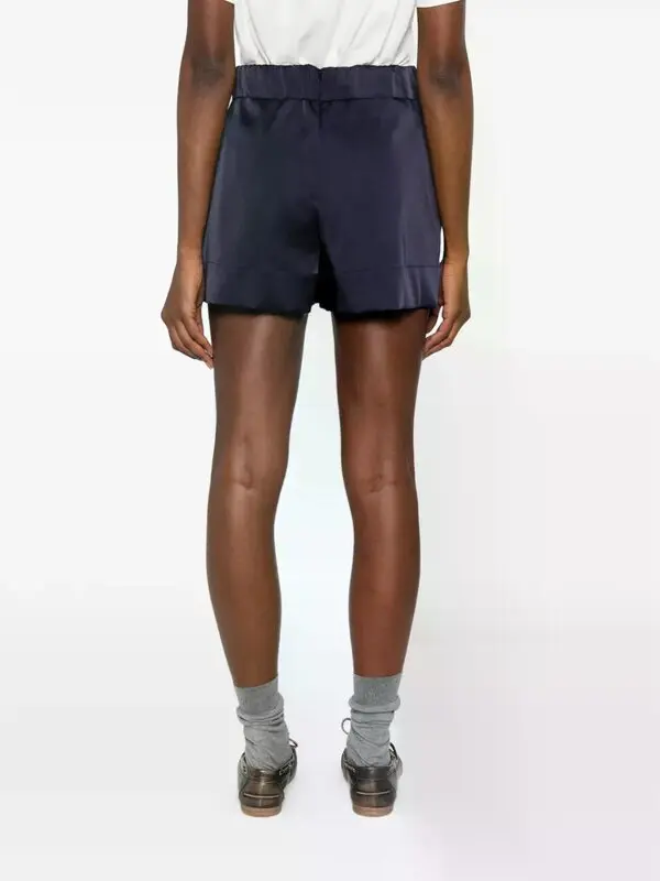 Maje Navy Satin High-waisted Belted Shorts