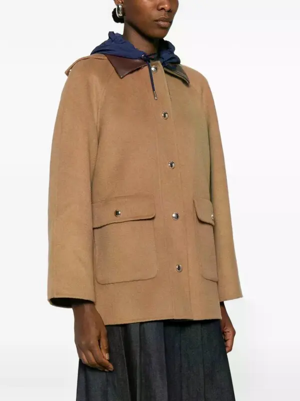 Maje Camel Felted Wool Coat With Removable Hood - Brown