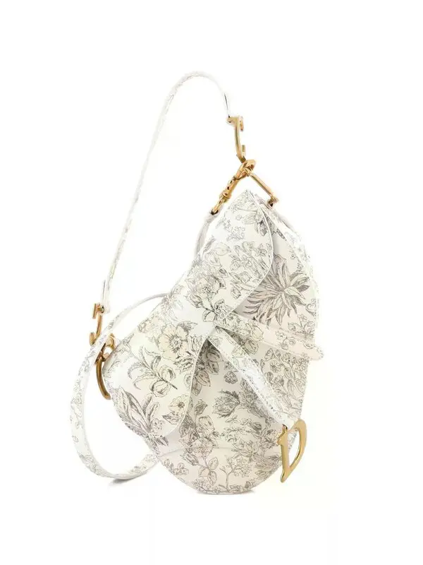 Dior Saddle Handbag Printed Leather Shoulder Bag - Metallic