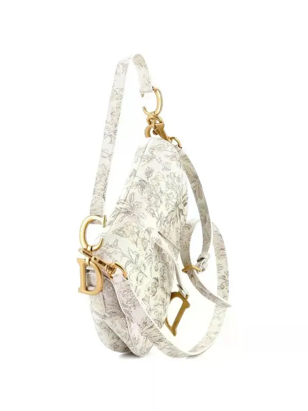 Dior Saddle Handbag Printed Leather Shoulder Bag - Metallic