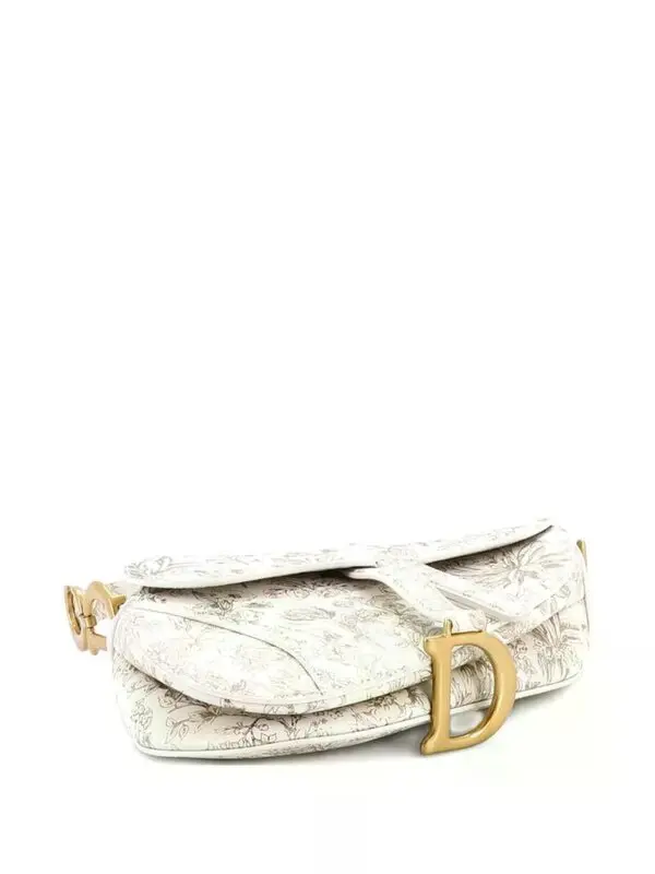 Dior Saddle Handbag Printed Leather Shoulder Bag - Metallic