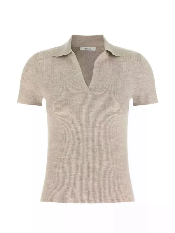 Max Mara Mxmalbero Ribbed V-neck Polo Shirt - Neutrals