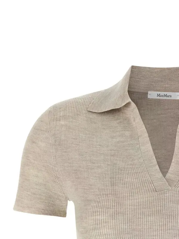 Max Mara Mxmalbero Ribbed V-neck Polo Shirt - Neutrals