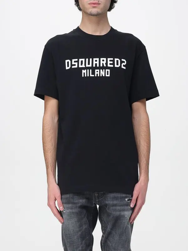 Dsquared2 Short-sleeved Cotton T-shirt With Contrasting Logo Print - Black