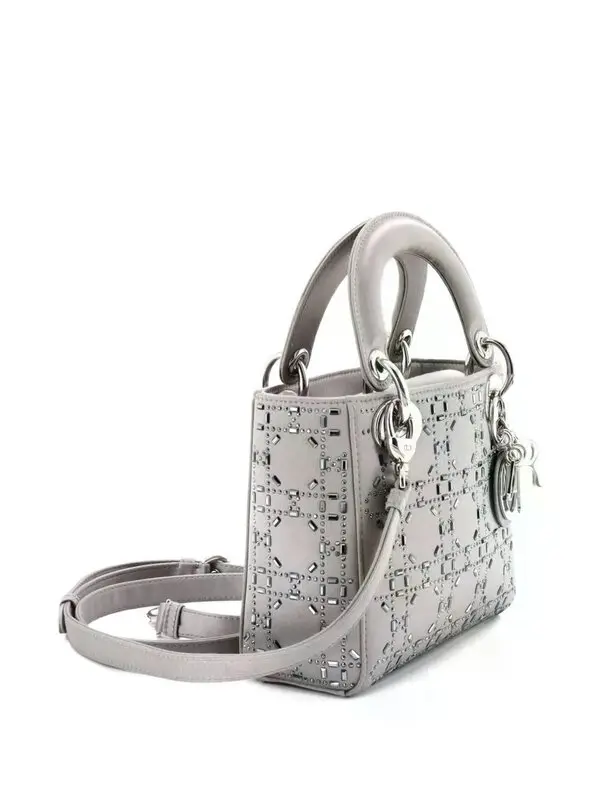 Dior Lady Mini Satchel Crystal Embellished - Grey