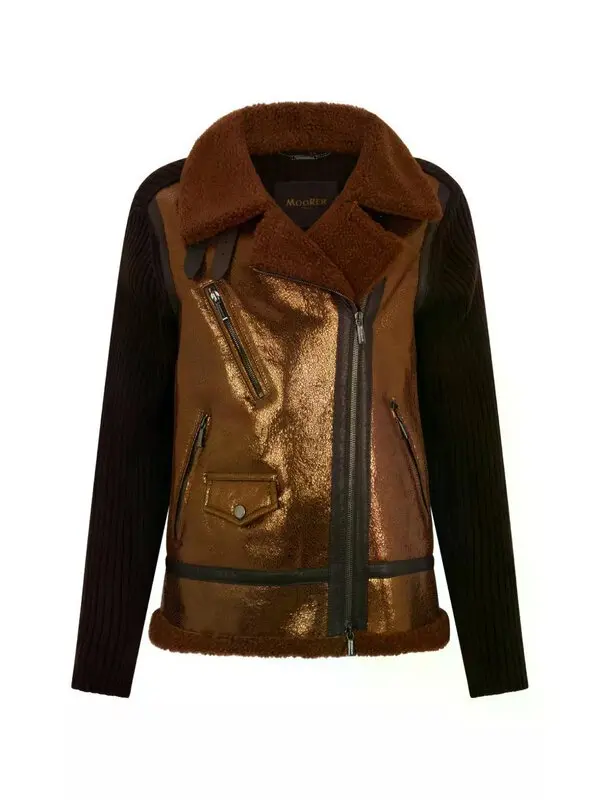 MOORER Shearling Ribbed Knit Jacket