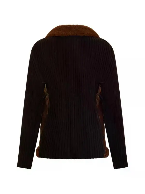 MOORER Shearling Ribbed Knit Jacket