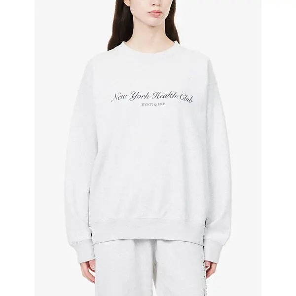SPORTY & RICH Logo-print Cotton Sweatshirt - Heather Gray