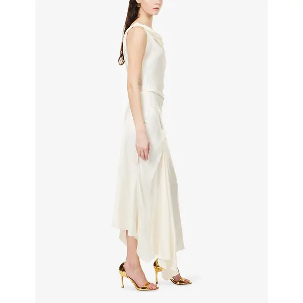 Victoria Beckham Satin Midi Dress With Twisted-shoulder
