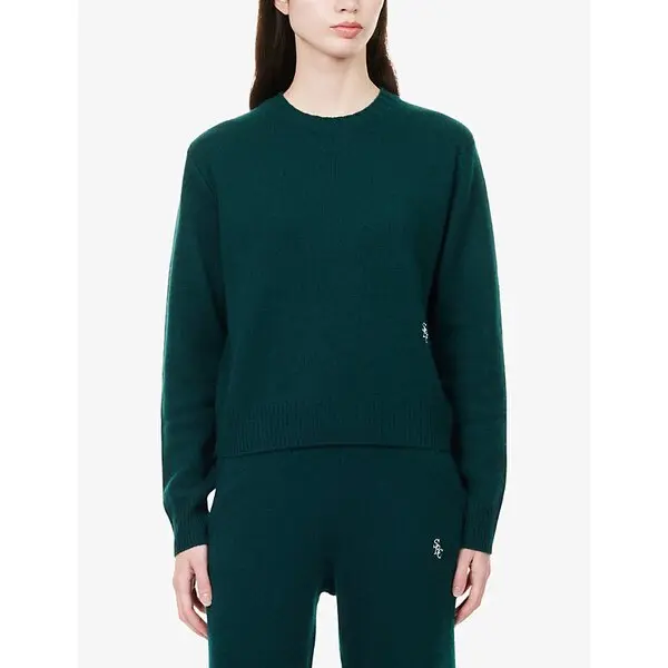 SPORTY & RICH Embroidered-logo Cashmere-and-wool Jumper - Forest