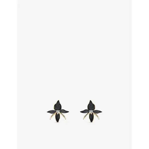 SHAUN LEANE Black Orchid Flower Stud Earrings - Yellow Gold Vermeil