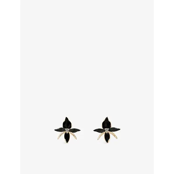 SHAUN LEANE Black Orchid Flower Stud Earrings - Yellow Gold Vermeil