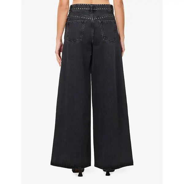 7 For All Mankind Marie Studs Wide-leg Denim Jeans