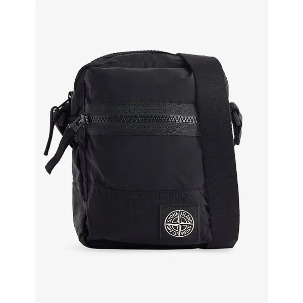 Stone Island Woven Cross Body Bag With Brand Patch - Black