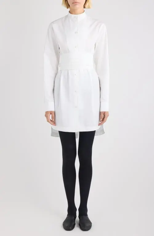 Alaïa Cummerbund Belted Long Sleeve Cotton Poplin Shirt Dress