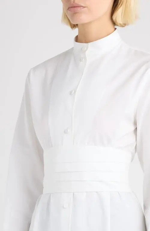 Alaïa Cummerbund Belted Long Sleeve Cotton Poplin Shirt Dress