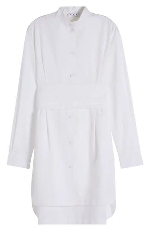 Alaïa Cummerbund Belted Long Sleeve Cotton Poplin Shirt Dress