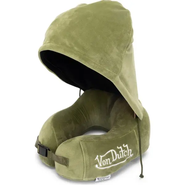 VON DUTCH Eyeconic Hooded Travel Neck Pillow - Olive