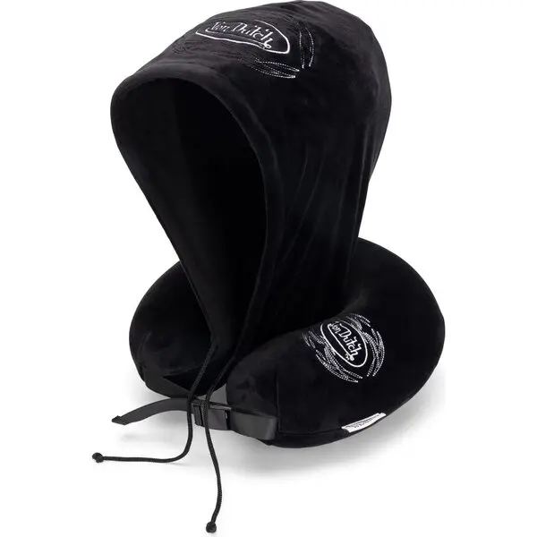 VON DUTCH Pinstripe Hooded Memory Foam Travel Neck Pillow - Black