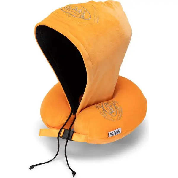 VON DUTCH Pinstripe Hooded Memory Foam Travel Neck Pillow - Orange