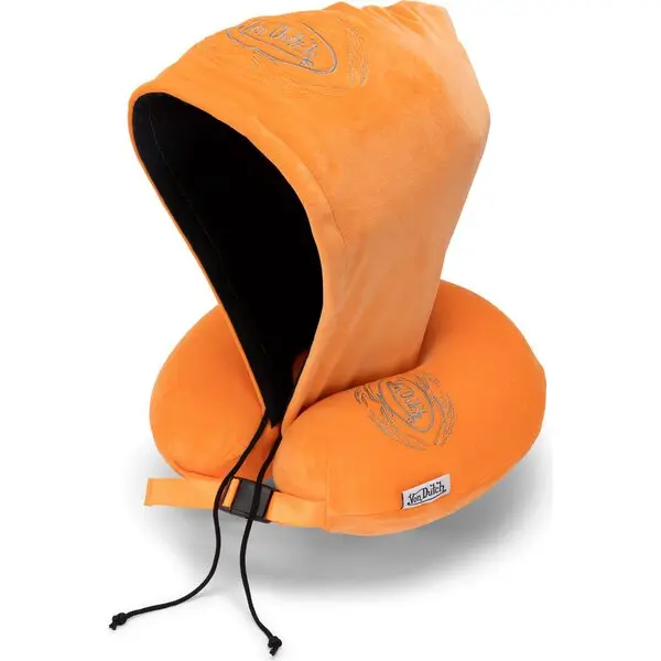 VON DUTCH Pinstripe Hooded Memory Foam Travel Neck Pillow - Orange