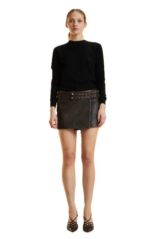 Cynthia Rowley Leather Wrap Mini Skirt - Brown