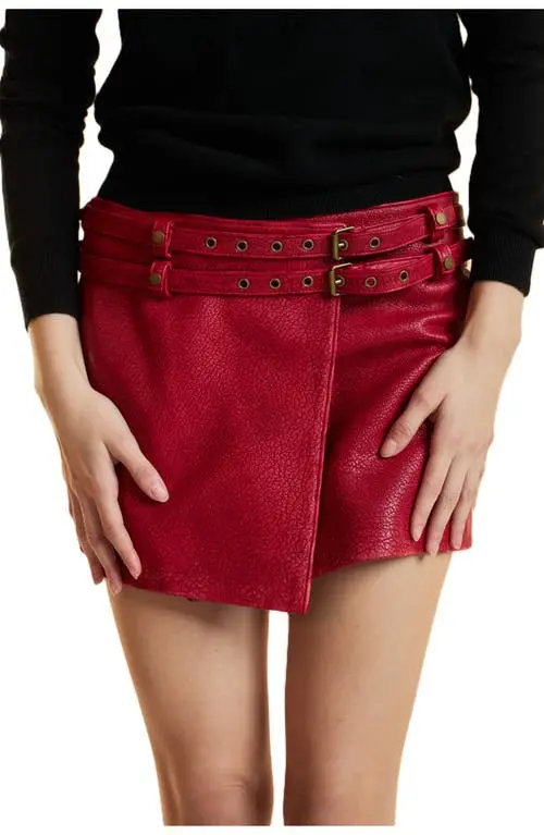 Cynthia Rowley Leather Wrap Mini Skirt - Red