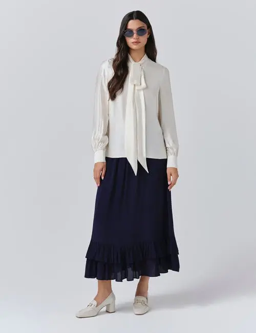 GHOST LONDON Satin Tie Neck Blouse