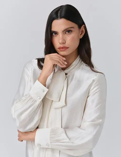 GHOST LONDON Satin Tie Neck Blouse