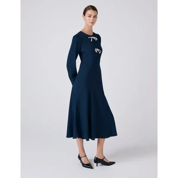 GHOST LONDON Cora Crepe Tie Front Midi Dress - Navy