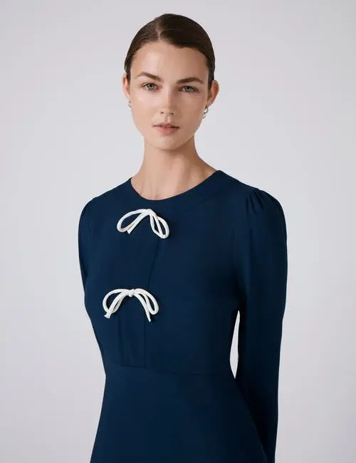 GHOST LONDON Cora Crepe Tie Front Midi Dress - Navy