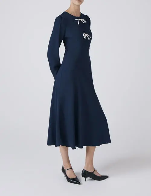 GHOST LONDON Cora Crepe Tie Front Midi Dress - Navy