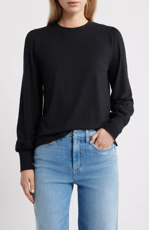 Caslon Blouson Sleeve Cotton Blend Top - Black