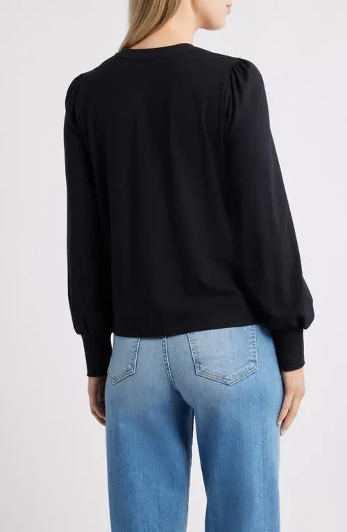 Caslon Blouson Sleeve Cotton Blend Top - Black