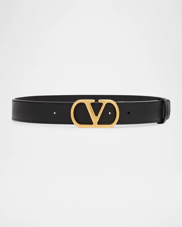 Valentino Garavani Vlogo Signature Leather Belt, 30mm - Black