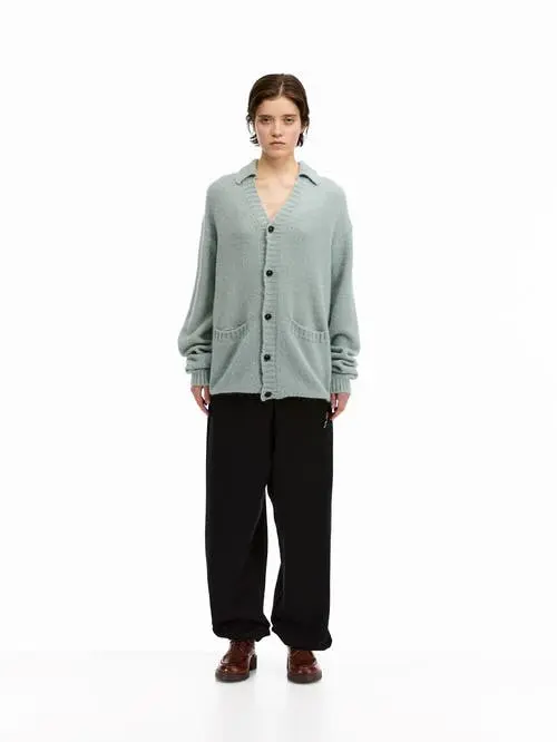 VOWELS Relaxed Fit Alpaca Wool Cardigan - Light Blue