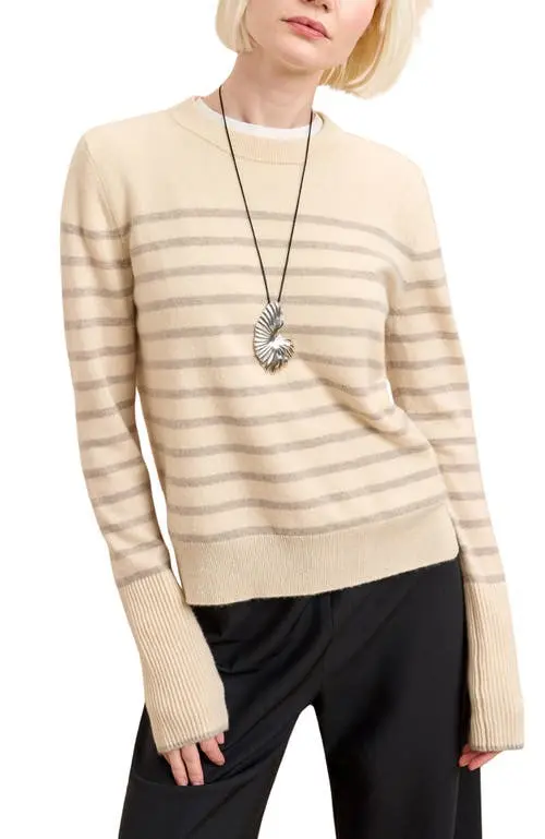 LA LIGNE Lean Lines Striped Cashmere Sweater - Oat/beige