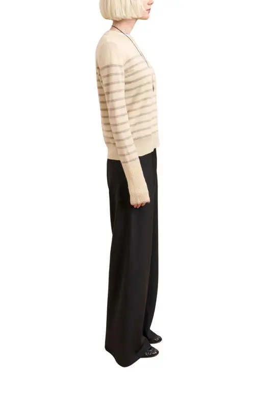 LA LIGNE Lean Lines Striped Cashmere Sweater - Oat/beige
