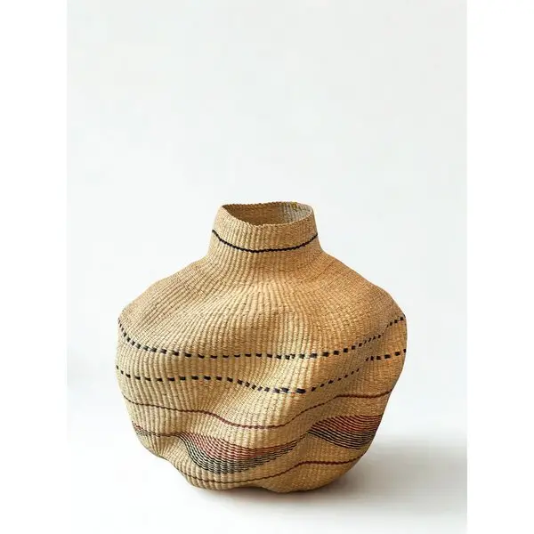 MBARE Handwoven Wave Basket - Natural W/black