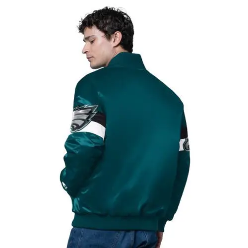 STARTER Philadelphia Eagles Triple Option Satin Varsity Full-snap Jacket