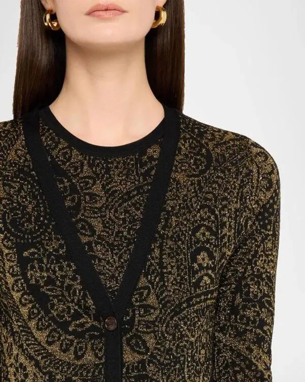 Etro Metallic Paisley Knit Long Cardigan