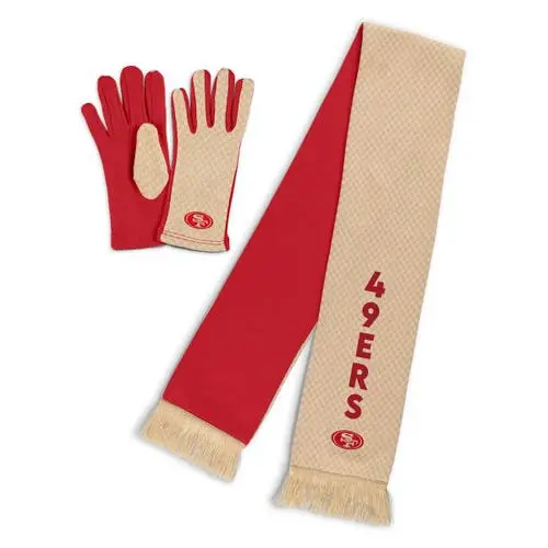 WEAR BY ERIN ANDREWS San Francisco 49ers Tonal Microcheck Scarf & Glove Set - Tan